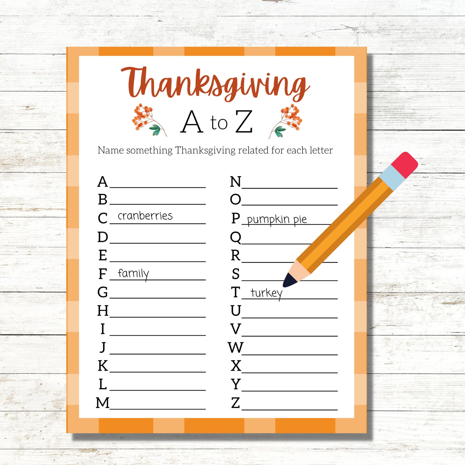 Thanksgiving A to Z Race Game, Printable Fall Activity, Thanksgiving ...
