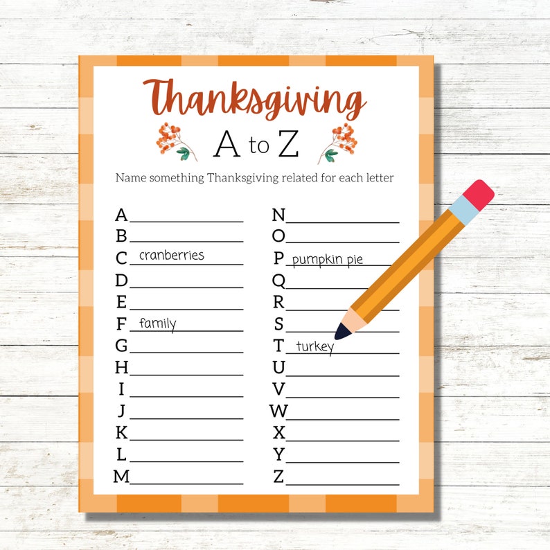 Thanksgiving A to Z Race Game, Printable Fall Activity, Thanksgiving ...