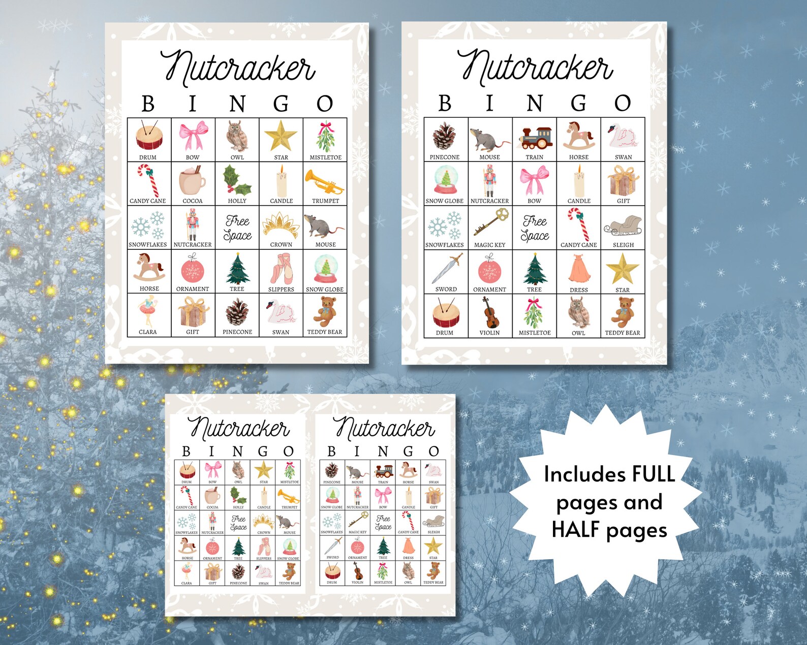 Nutcracker Bingo Cards, Printable Holiday Party Game, Christmas Ballet ...