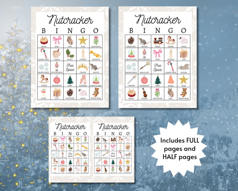 Nutcracker Bingo Cards, Printable Holiday Party Game, Christmas Ballet ...