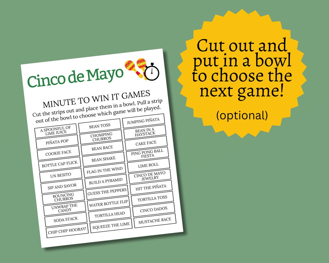 Cinco De Mayo Minute to Win It, Printable May 5th Party Games for Kids ...