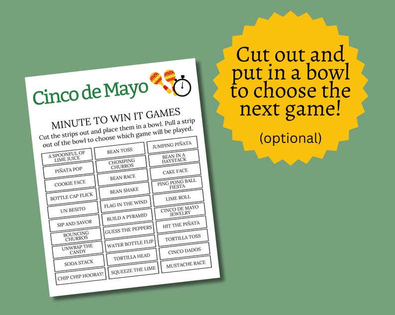 Cinco De Mayo Minute to Win It, Printable May 5th Party Games for Kids ...