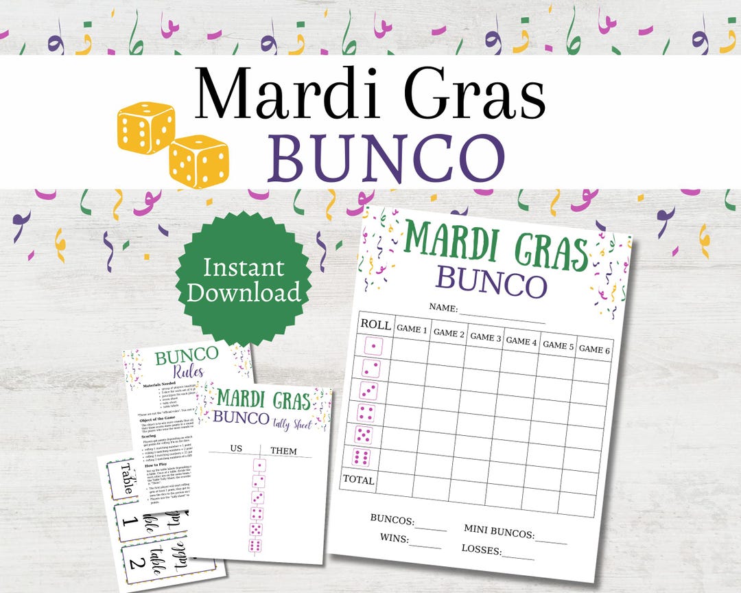 Mardi Gras Bunco, Printable Mardi Gras Party Game, Mardi Gras Activity ...