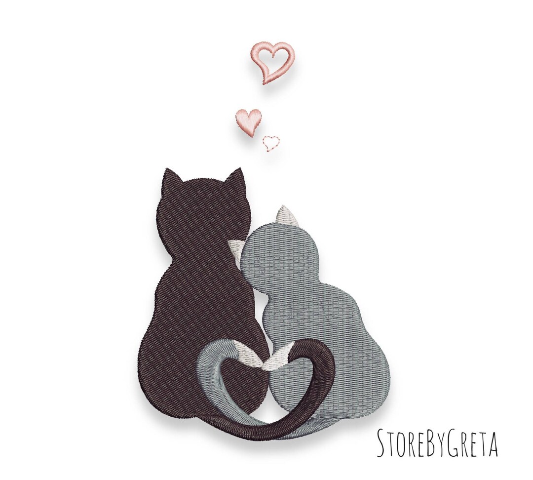 Embroidery Machine Design Cats Love Heart Pes Instant Digital Download ...