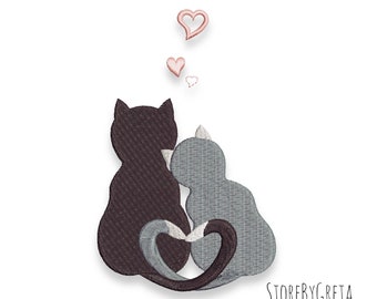 Cats Love Embroidery Machine Design Silhouette Pattern Digital Download ...