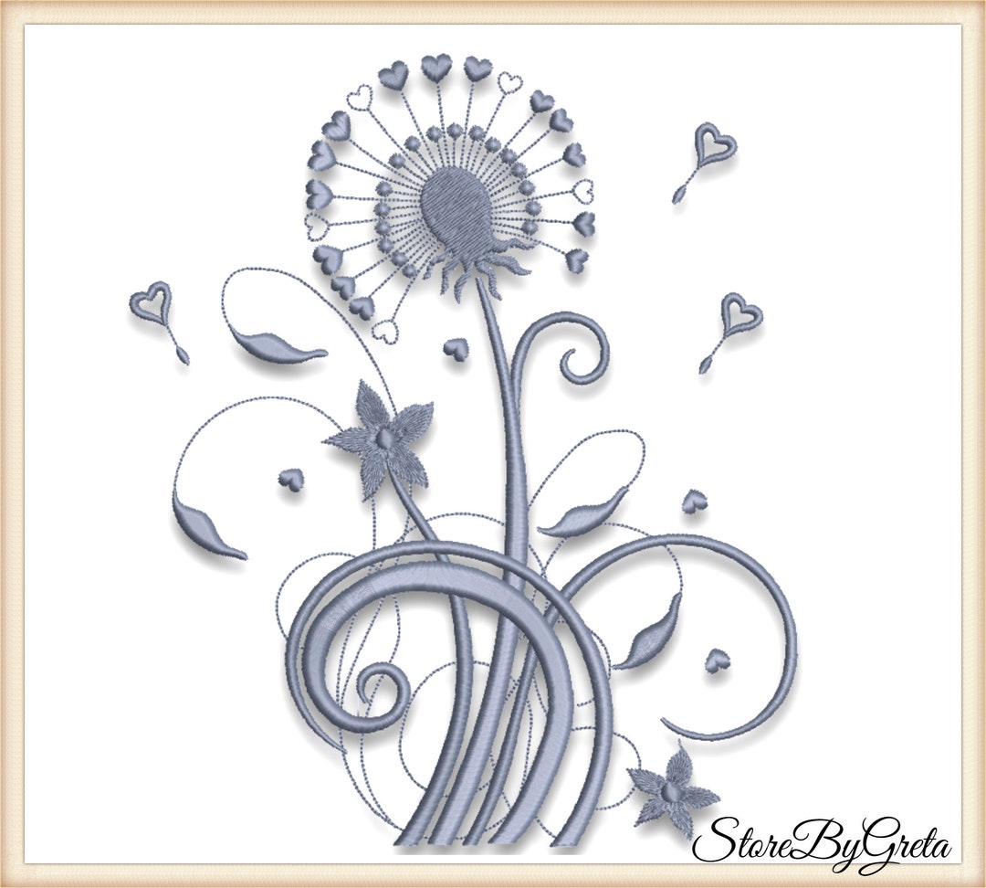 Dandelion pe Stickmaschine pe design pe sofort digitaler Download Blume ...