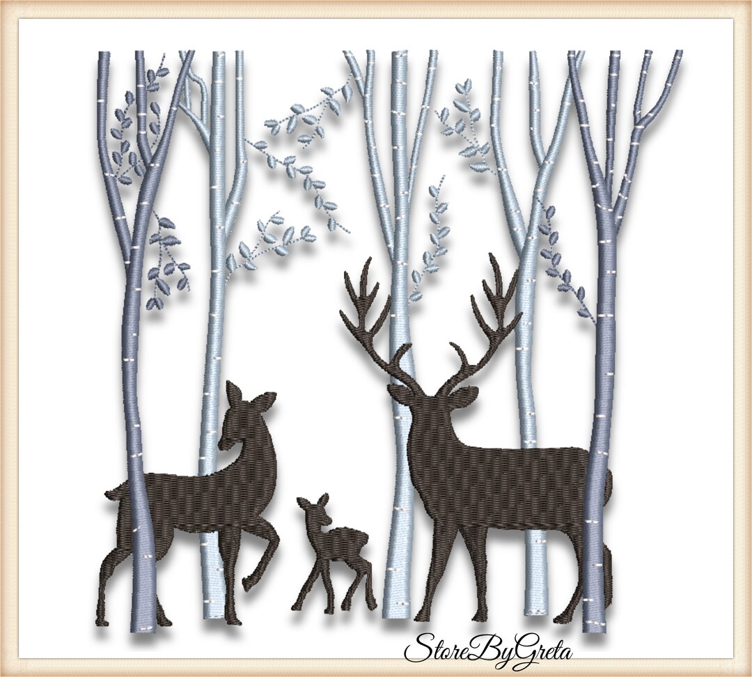 Deer in Woods Embroidery Pe Designs Christmas Pattern Forest Pes ...