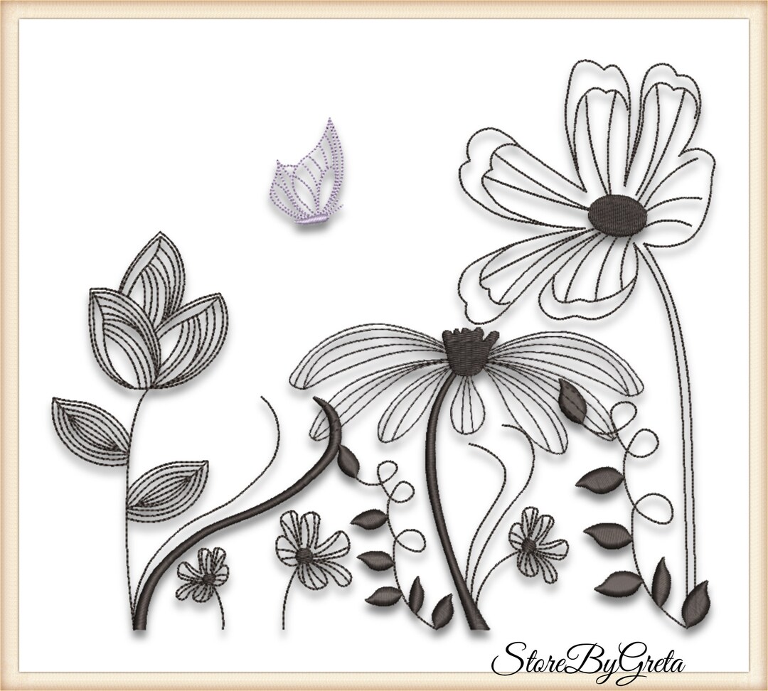 Flower Embroidery Pe Design Pes Machine Pattern Field Meadow - Etsy