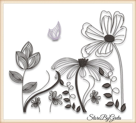 Flower Embroidery Design Pes Machine Pattern Field Meadow - Etsy