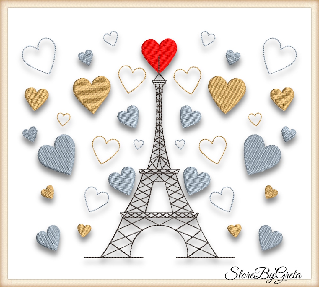 Paris Embroidery Design Valentine's Day Machine Pes Instant Digital ...