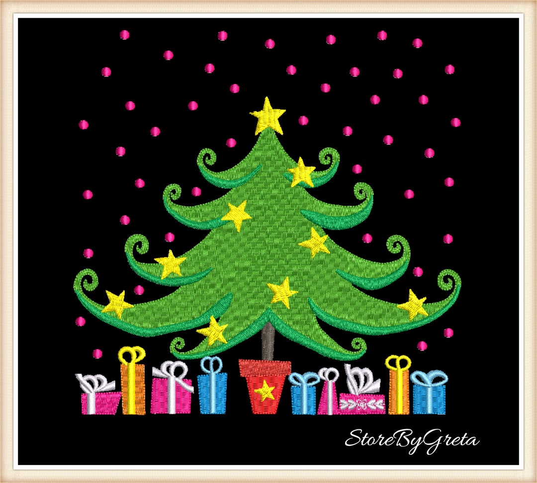 Embroidery Machine Design Christmas Tree Gifts Pes Instant Digital ...