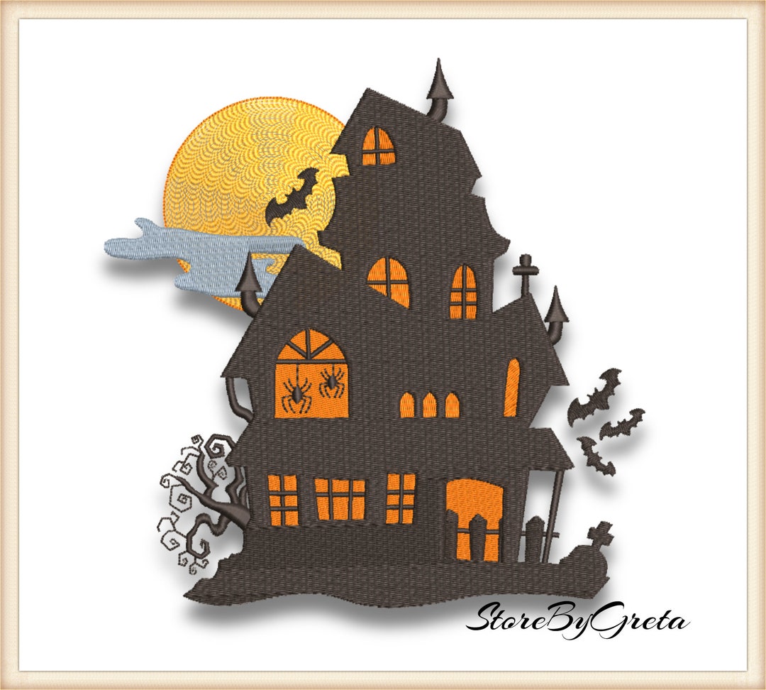 Haunted House Embroidery Design Halloween Pumpkin PES Pattern Digital ...