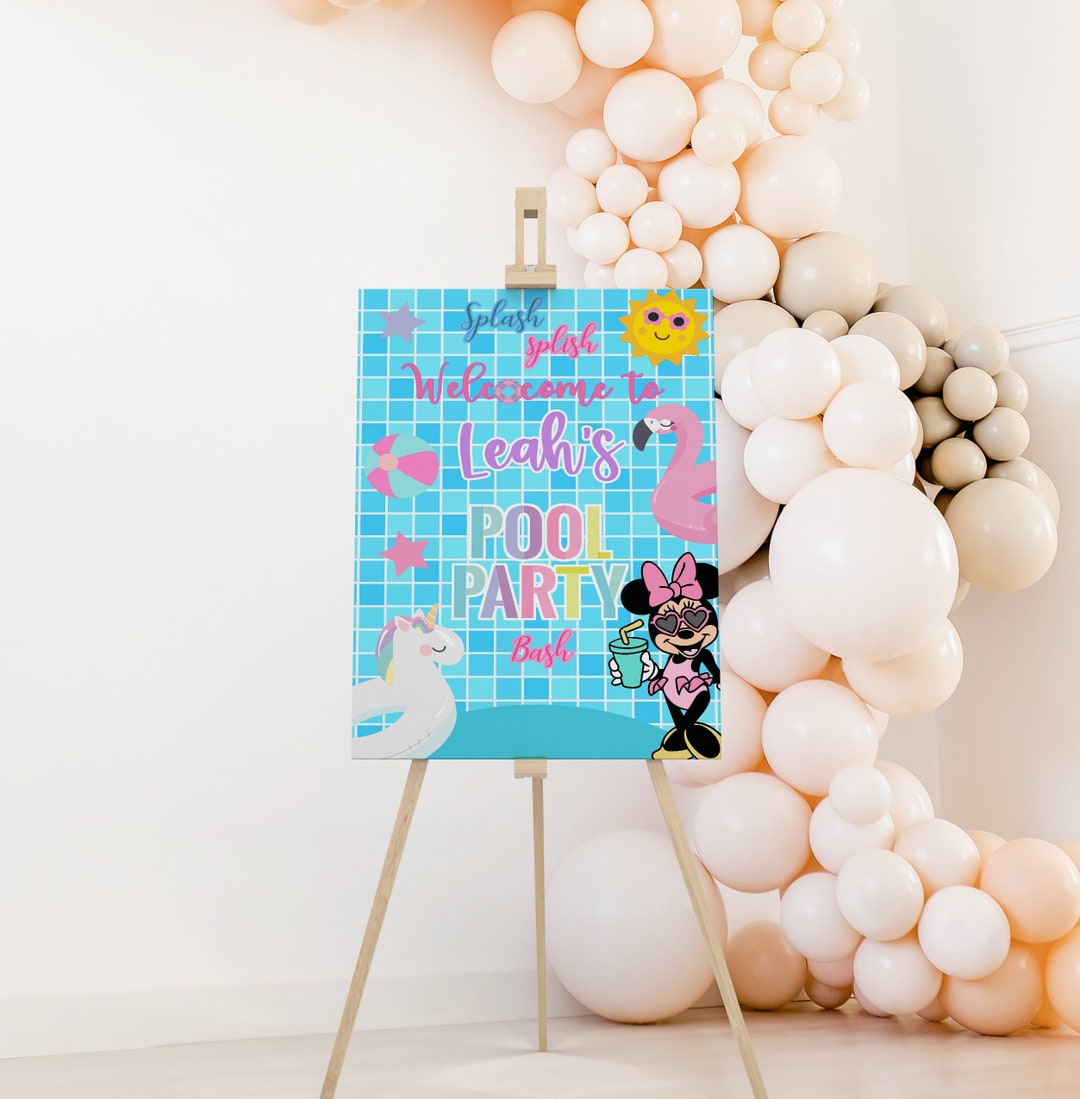 Mouse Pool Party Welcome Sign, Kids' Birthday Template, Digital ...