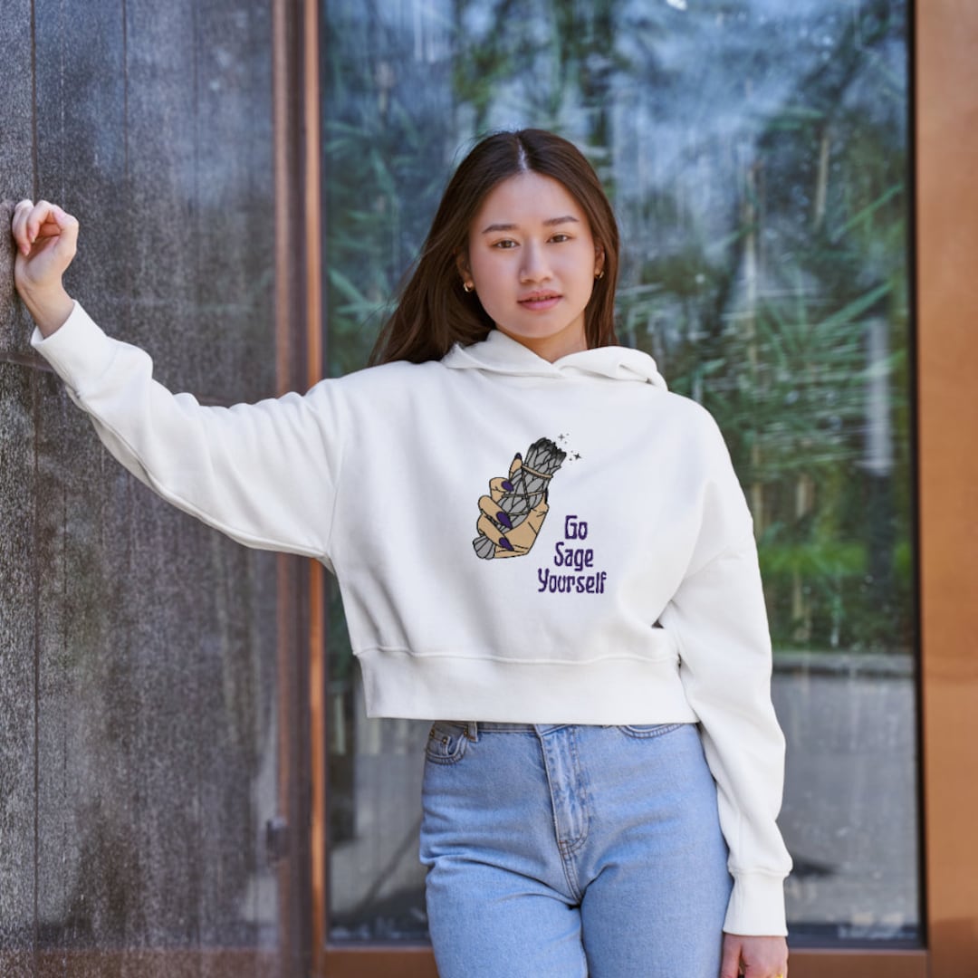 Go Sage Yourself Quote With Witchy Hand Holding Burning Sage Unisex College Hoodie - Etsy