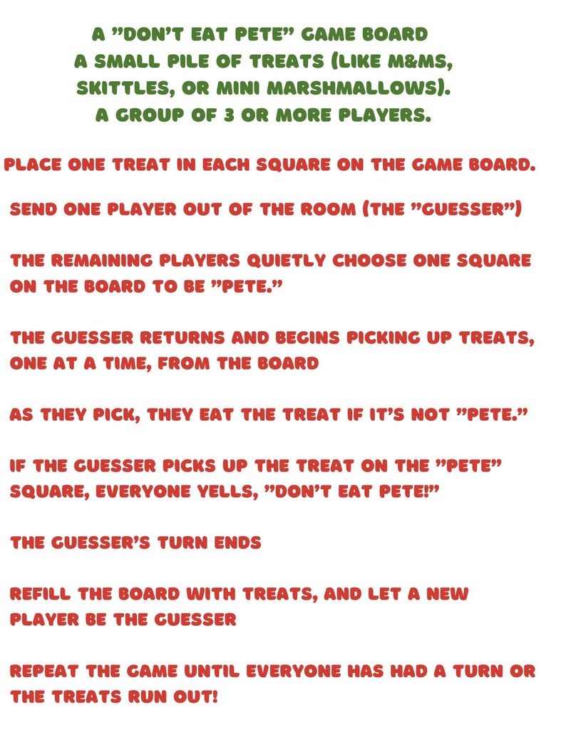 Christmas Don't Eat Pete Game, Printable Board (digital Download) - Etsy