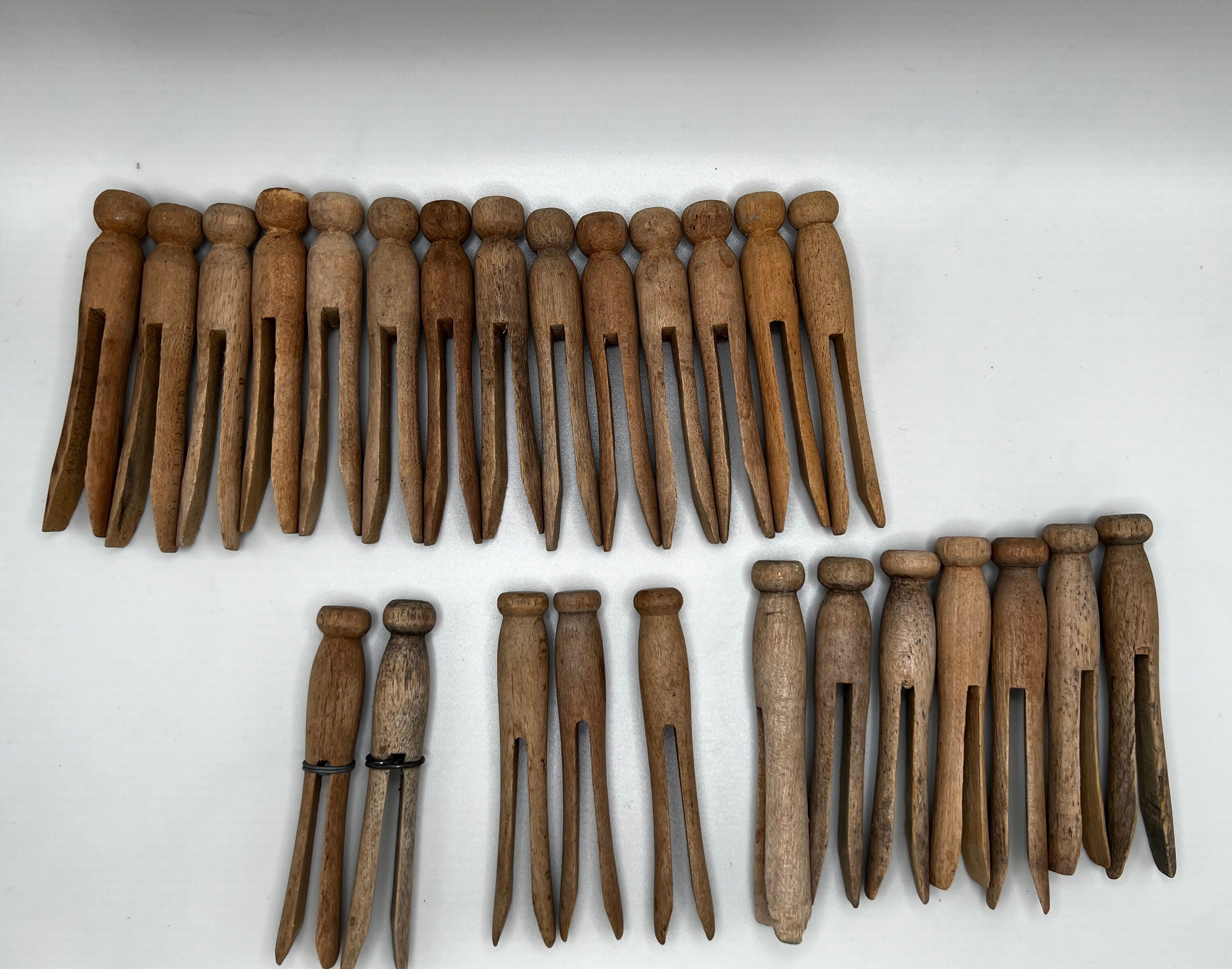26 Vintage Clothespins, Wooden Round Top Clothes Pegs, Early 1900s ...