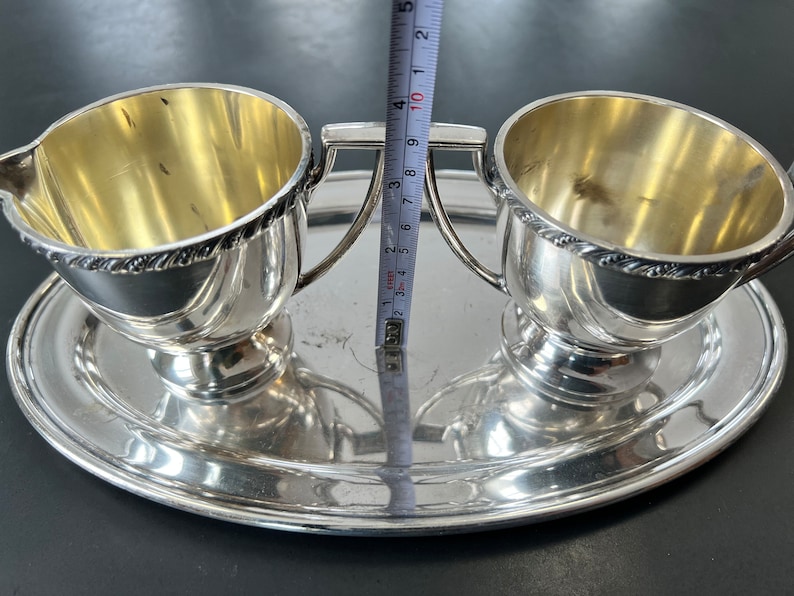 Vintage Silverplate Creamer and Sugar Bowl by Wm Rogers, Tray by ...