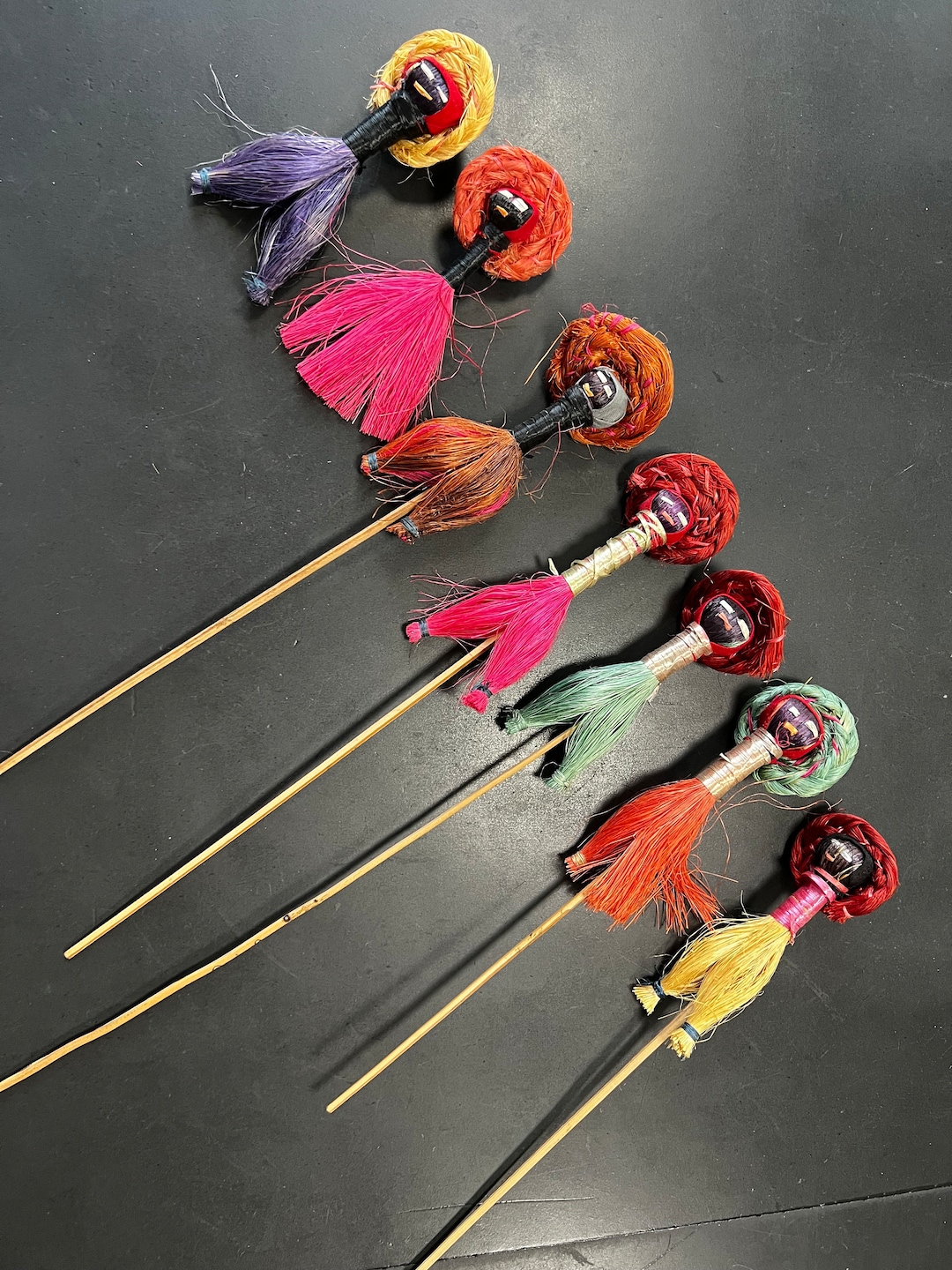 Vintage Straw Figures Set of 7 Party Picks Bright Colors Boho-style ...