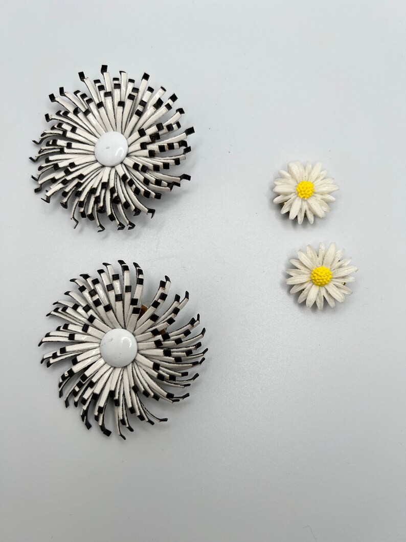 1960s Decorative Black and White Leather Fringe Decorative Shoe Clips ...