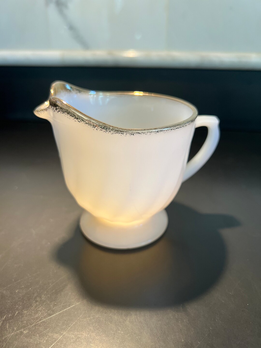 Vintage Fire King Milk Glass Cream Pitcher, Gold Trim Swirl, 1960s - Etsy
