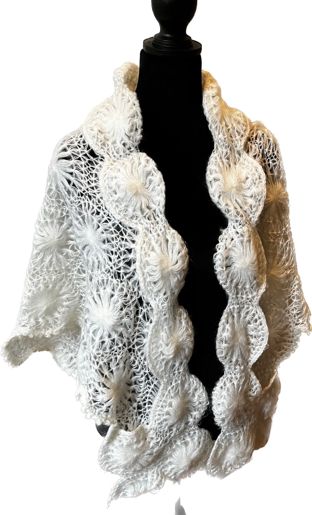 Vintage Hand Made Shawl, Bridal Wrap, Snowflake Lace Prom Scarf ...