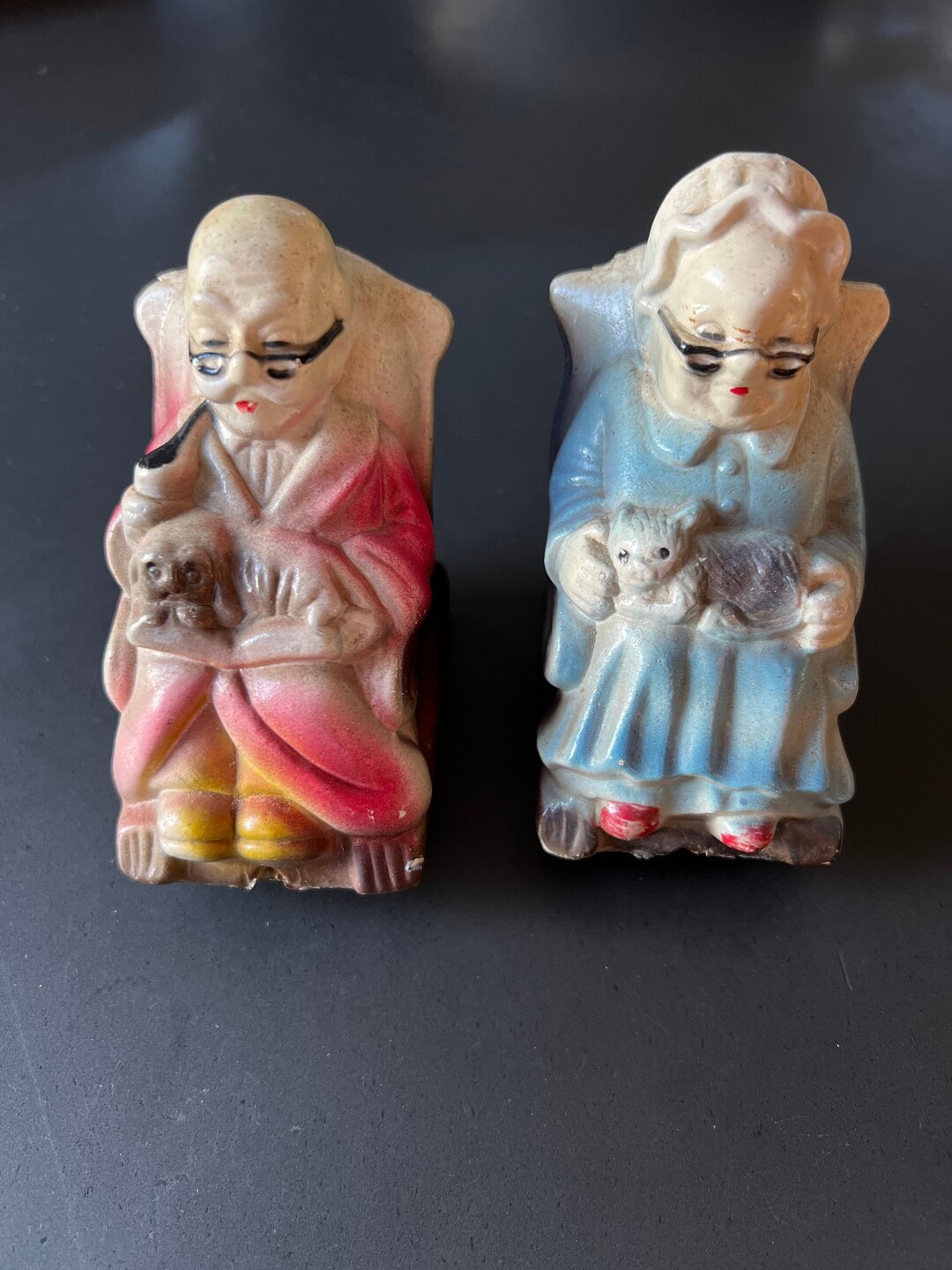 Vintage Banks Grandpa and Grandma in Rockers Made in Hong Kong 1960s Vinyl Plastic Retirement ...