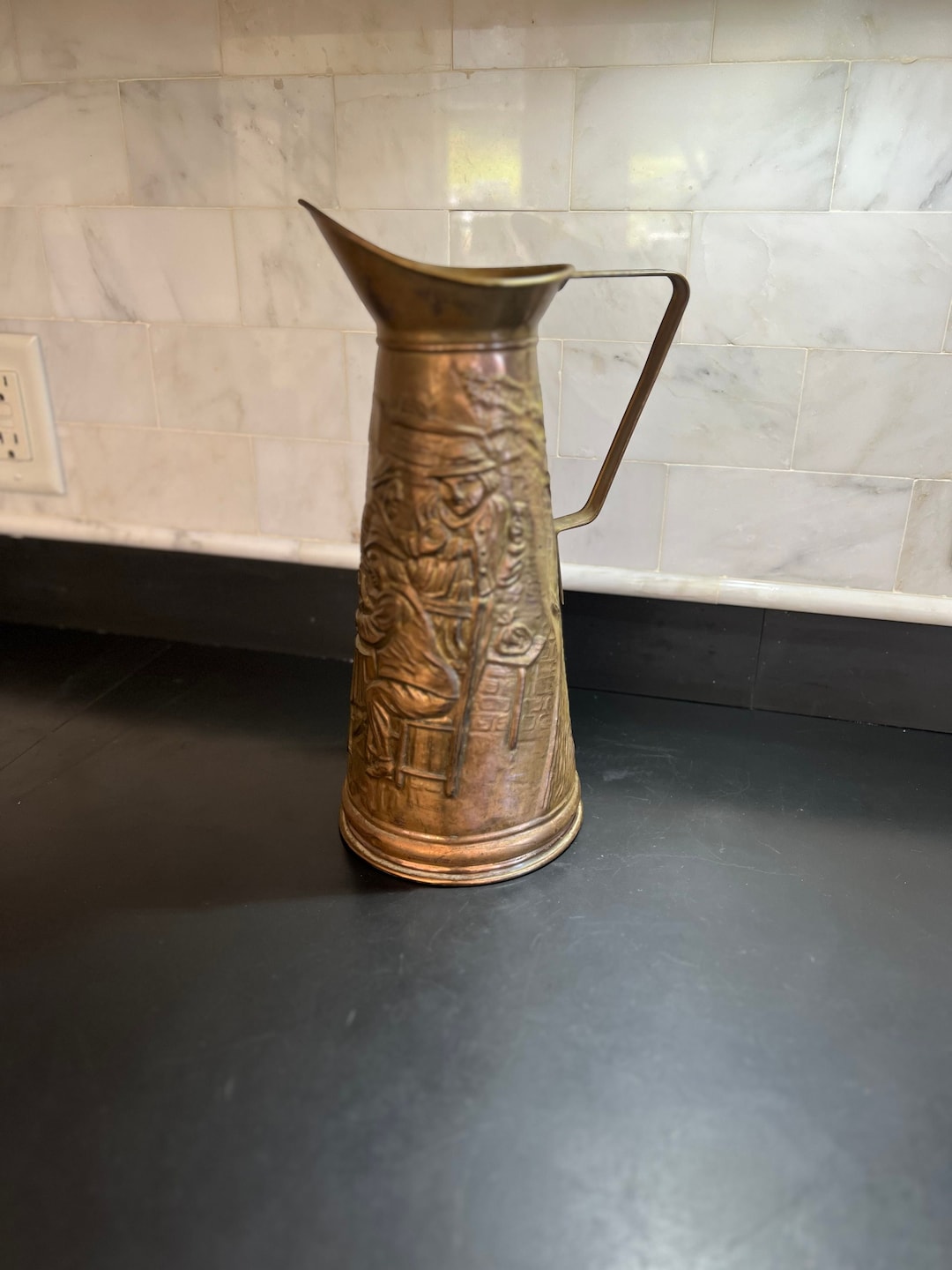 Peerage Brass Pitcher Made in England, Vintage 11.5” Embossed Jug ...