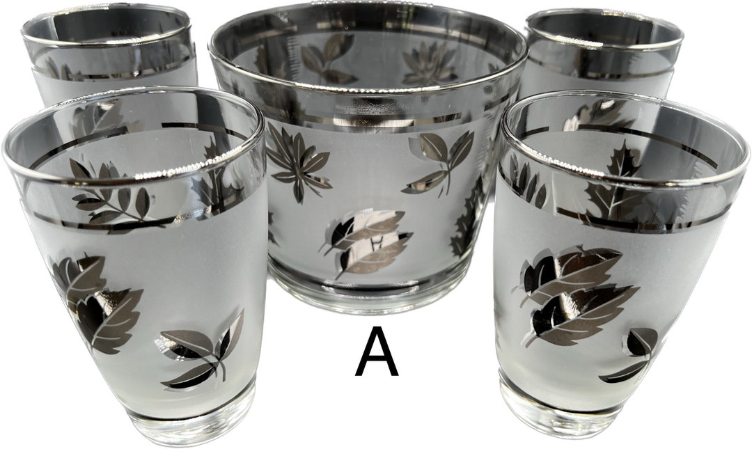 Vintage 1960s Barware: 2 Sets of One Libby Silver Foliage Ice Bowl and ...