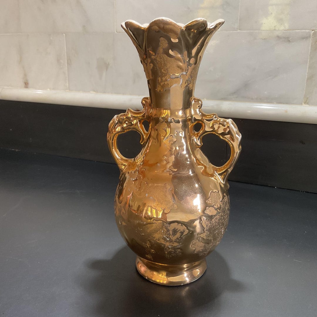 Vintage 24K Weeping Gold Vase, Hollywood Regency Double Handle Vase - Etsy
