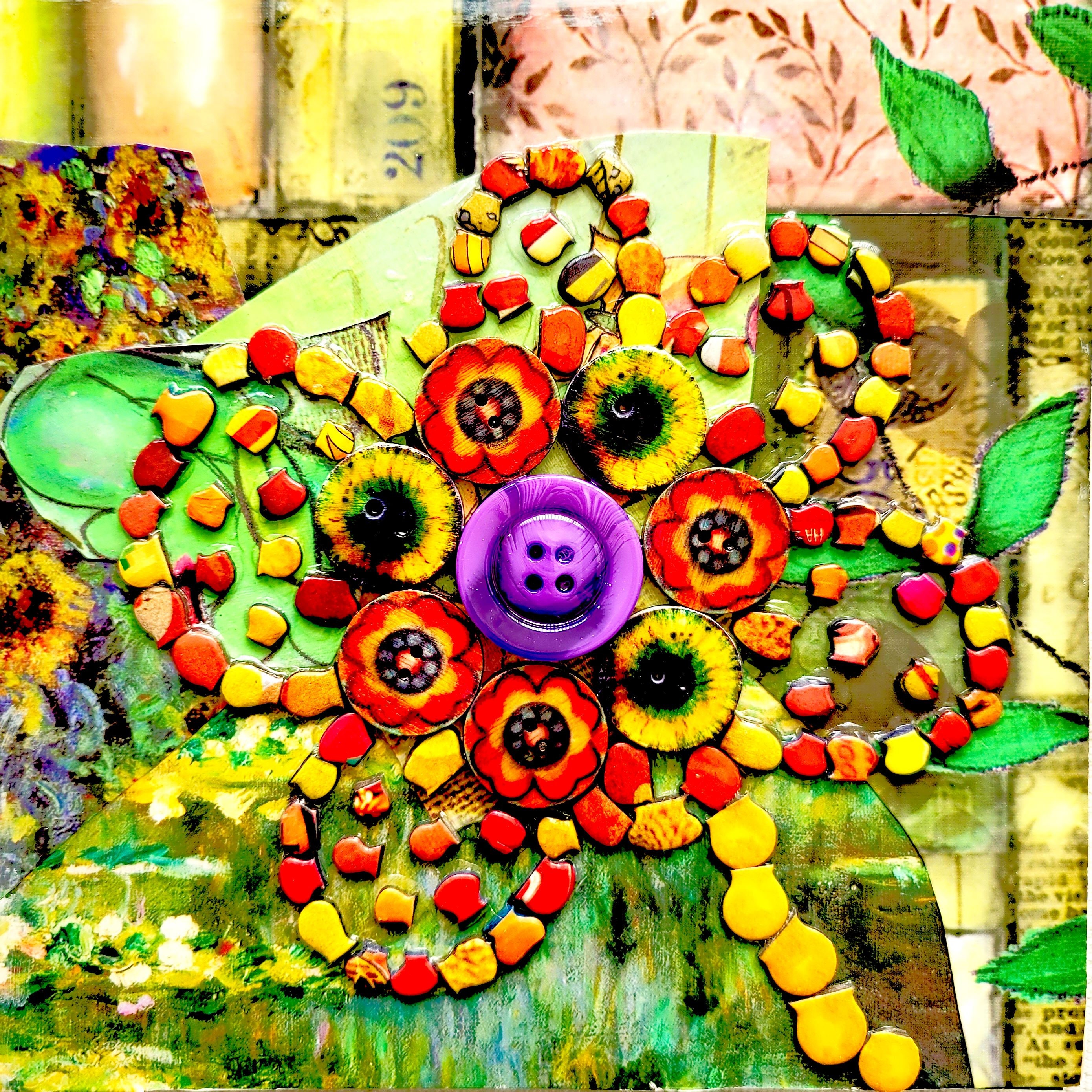 Abstract Green Themed Button Flower Puzzle Mosaic Art - Etsy