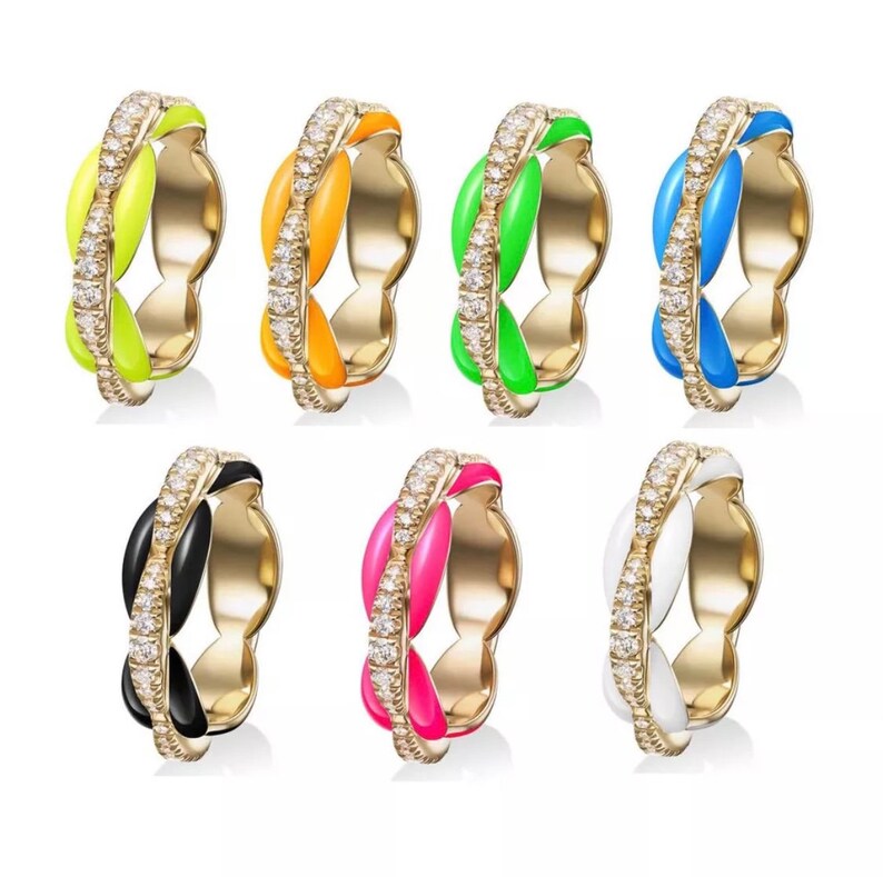 Neon Color Enamel Ring, Pink Orange Blue Green Color Options, Gold ...