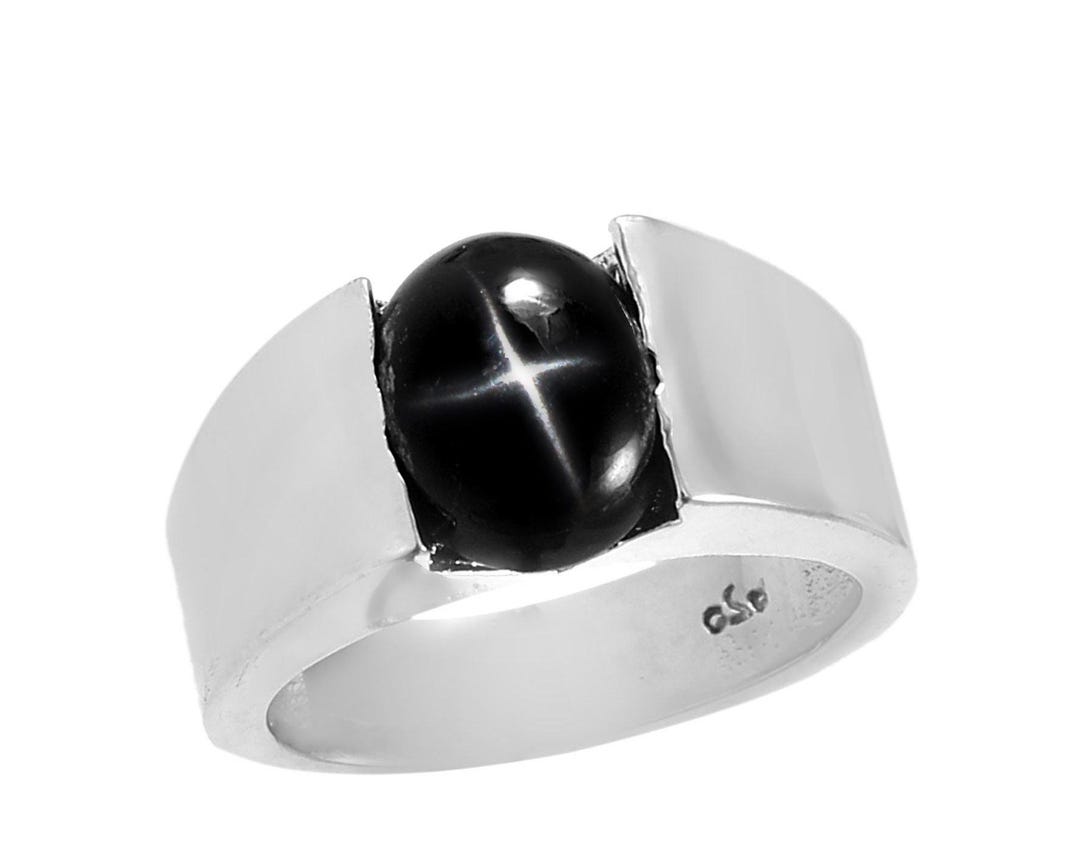 Natural Black Star Sapphire Diopside Ring Black Star Silver Ring Black Star Gemstone Ring Solid ...
