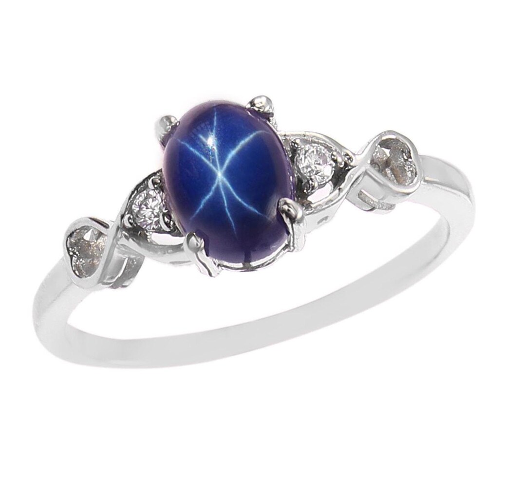 Genuine Lindy Star Blue Sapphire Ring, Solid 925 Sterling Silver Ring ...