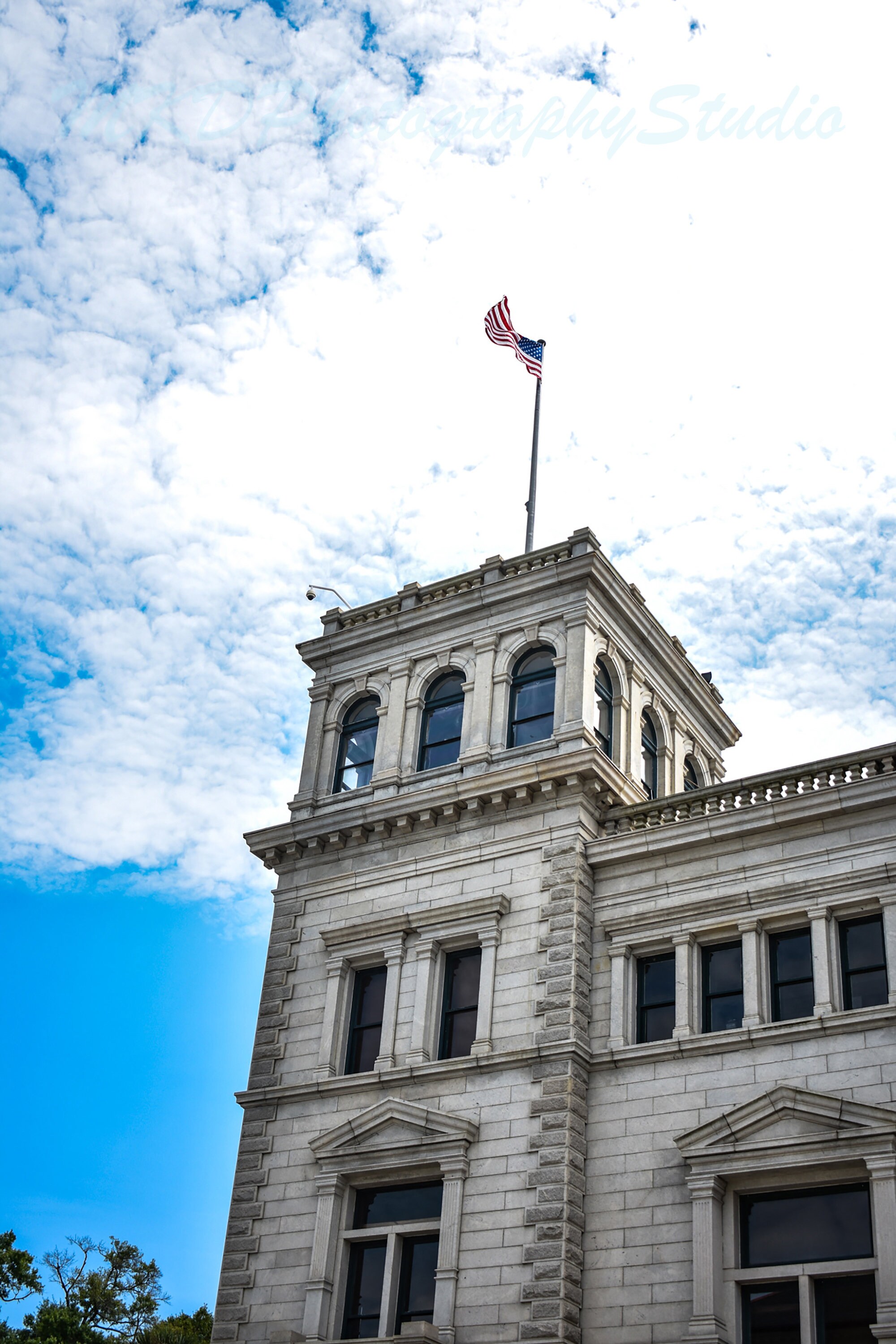 USA Flag on Gray and White Brick Building- Flag Photography Print ...