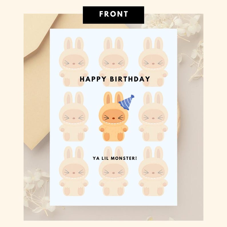 Labubu Birthday Card Printable - Cute Bunny Monster Digital Download ...