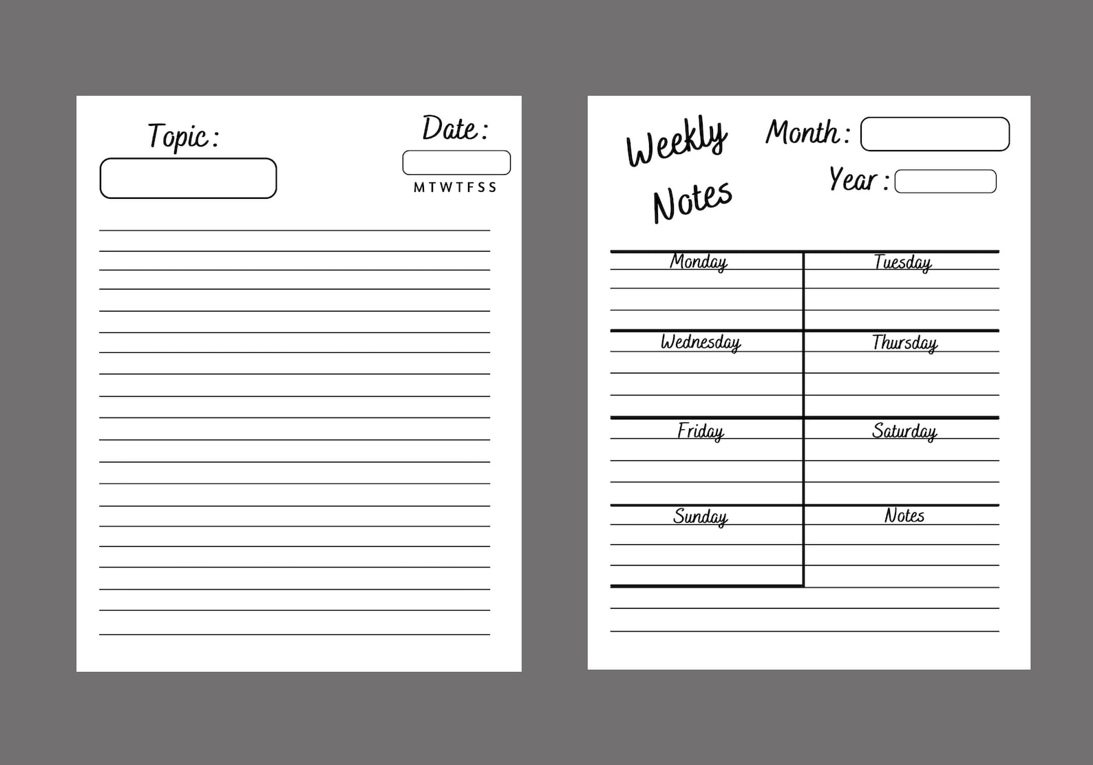 Printable Notes Pages | Print at Home Planner Pages Note Taking Pack ...