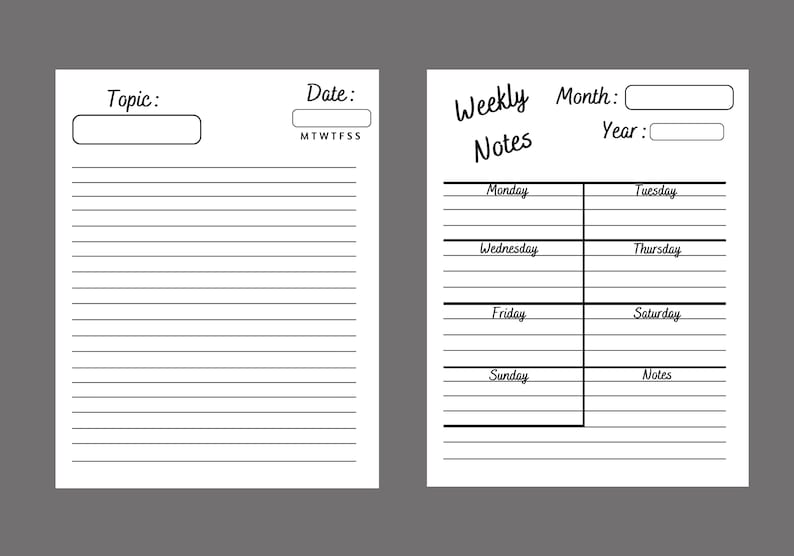 Printable Notes Pages | Print at Home Planner Pages Note Taking Pack ...