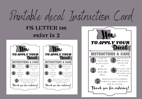 Printable Decal Instruction Card Decal Application Decal | Etsy
