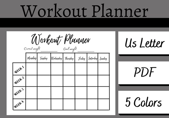 Workout Planner Printable Daily Exercise Planner Weekly | Etsy