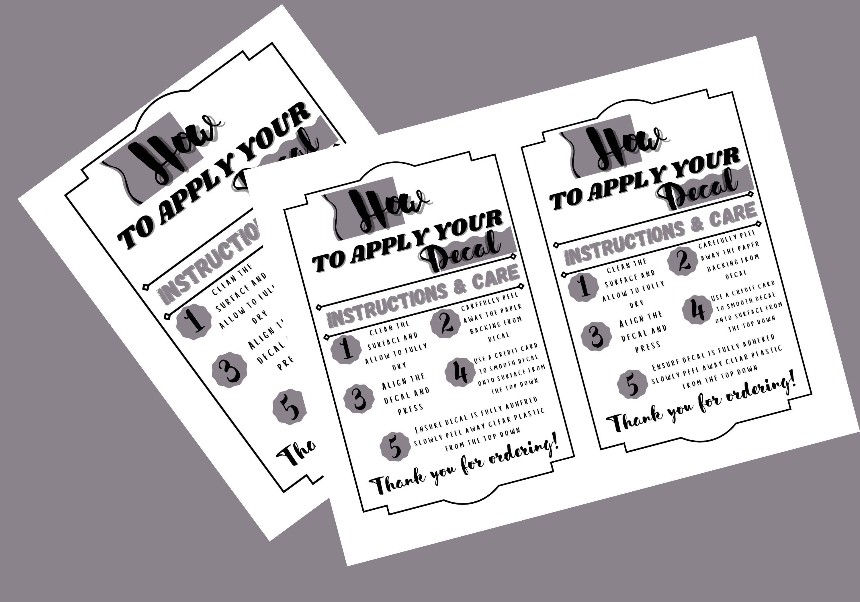 Printable Decal Instruction Card , Decal Application, Decal ...