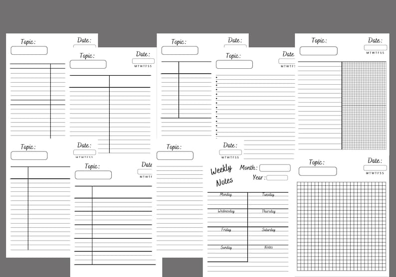 Printable Notes Pages | Print at Home Planner Pages Note Taking Pack ...