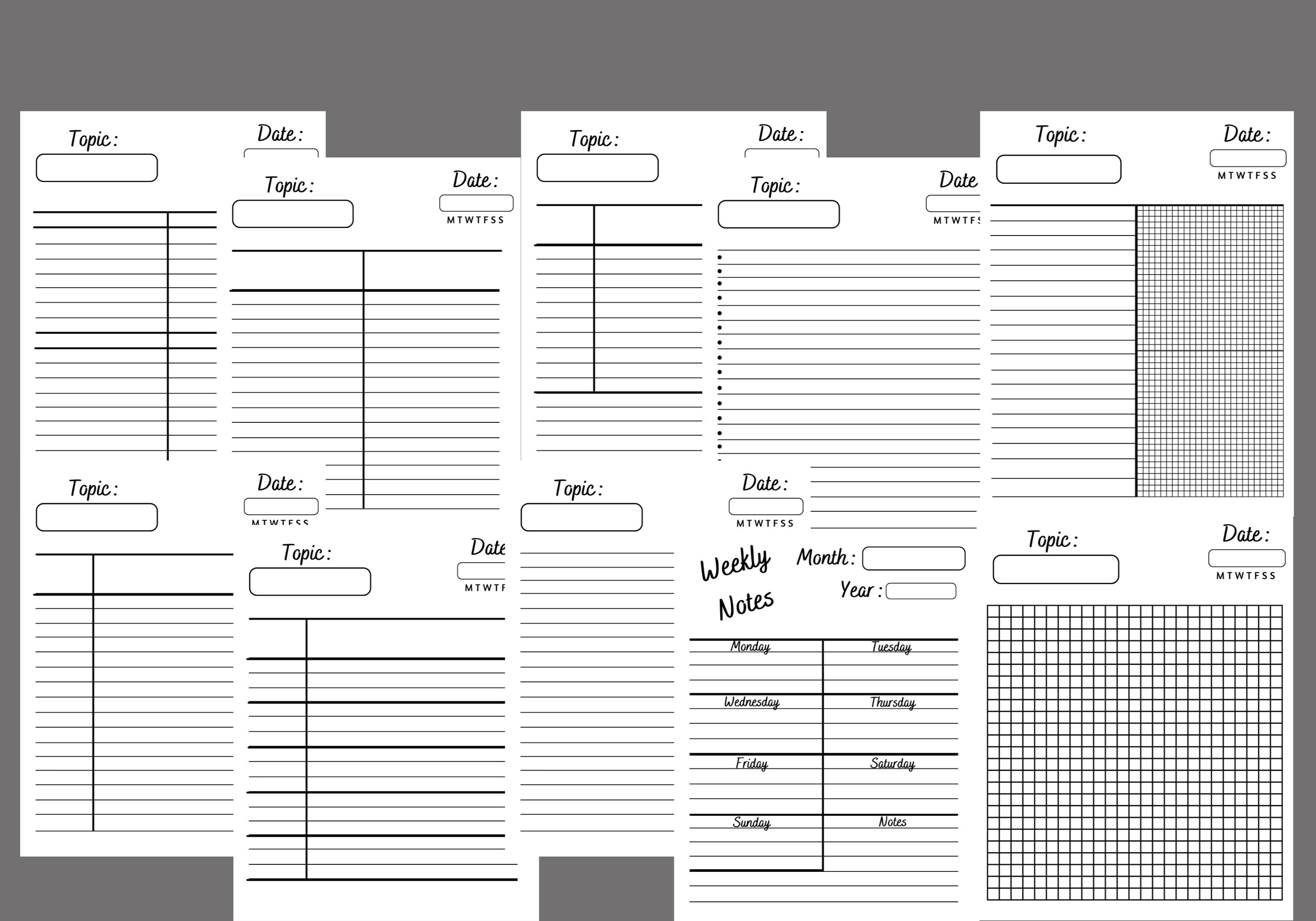 Printable Notes Pages | Print at Home Planner Pages Note Taking Pack ...