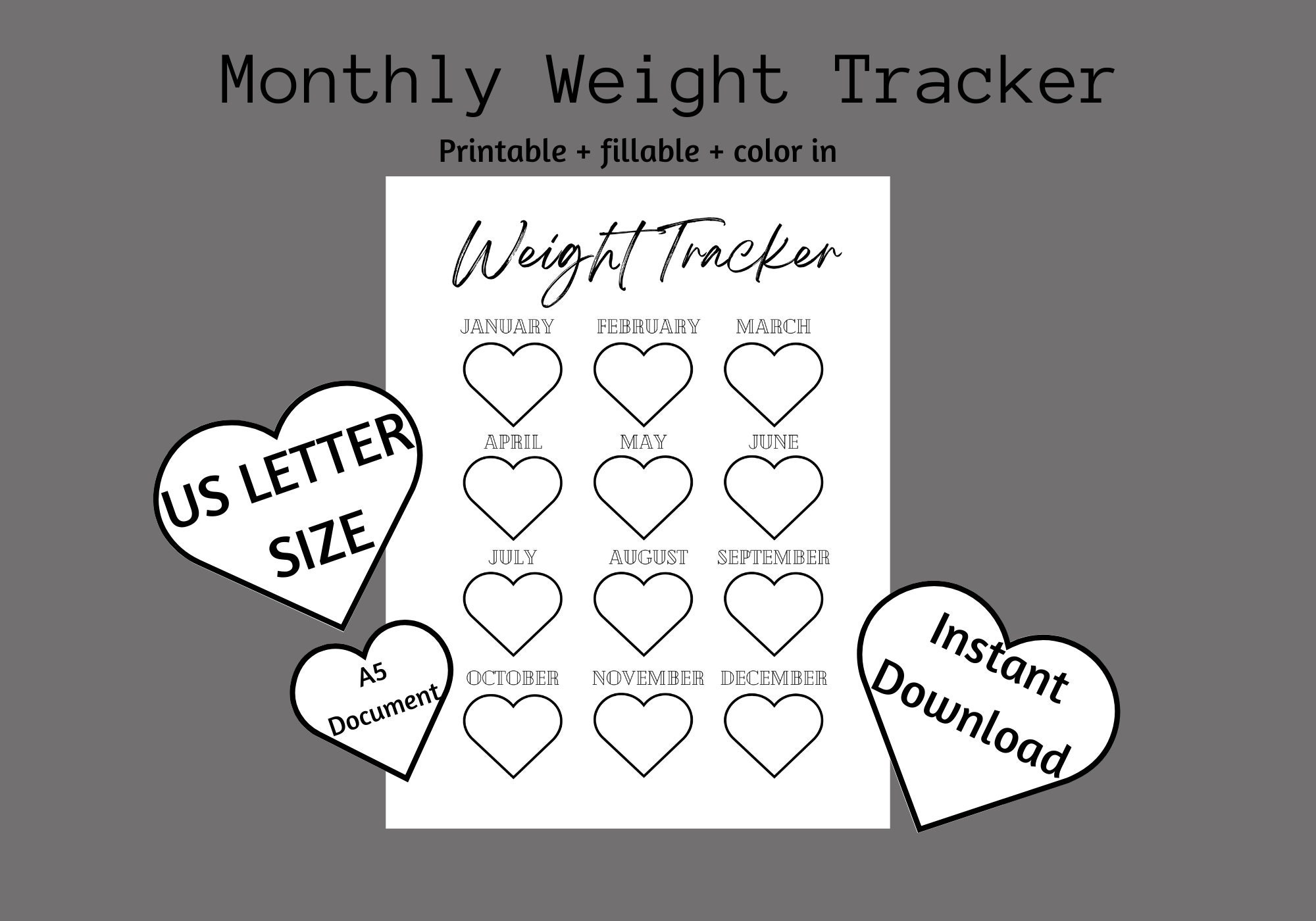 Monthly Weight Loss Tracker Journal Printable Weight Loss Chart