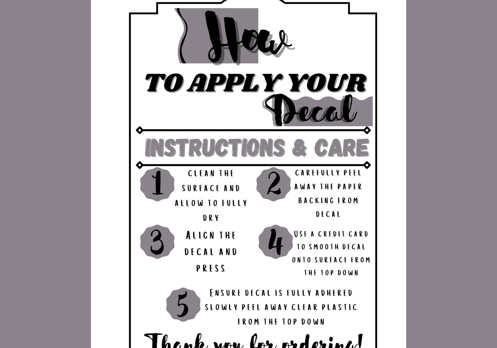 Printable Decal Instruction Card , Decal Application, Decal ...