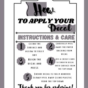 Printable Decal Instruction Card , Decal Application, Decal ...