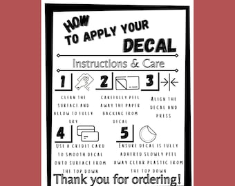 Printable Decal Instruction Card Comes in US LETTER and A4 - Etsy