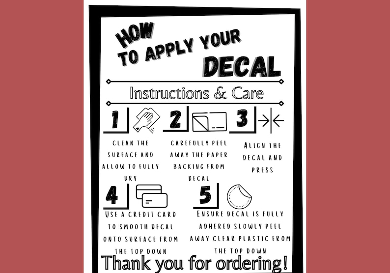 Printable Decal Instruction Card, Comes in US LETTER and A4 Document ...