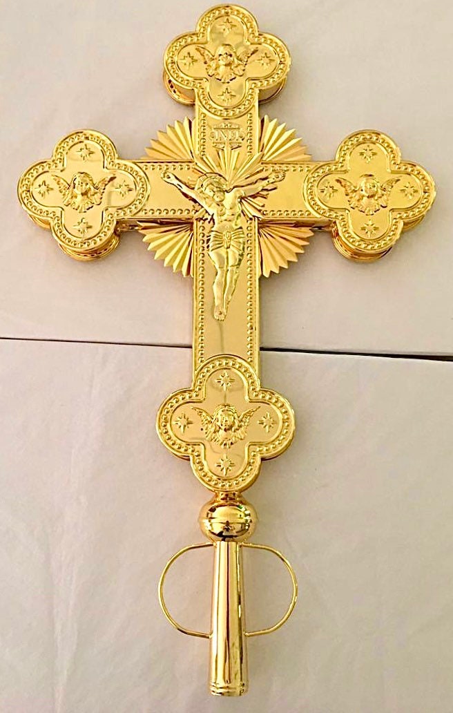 Orthodox Processional Cross Ethiopian Coptic Gold Qidasie Timket ...