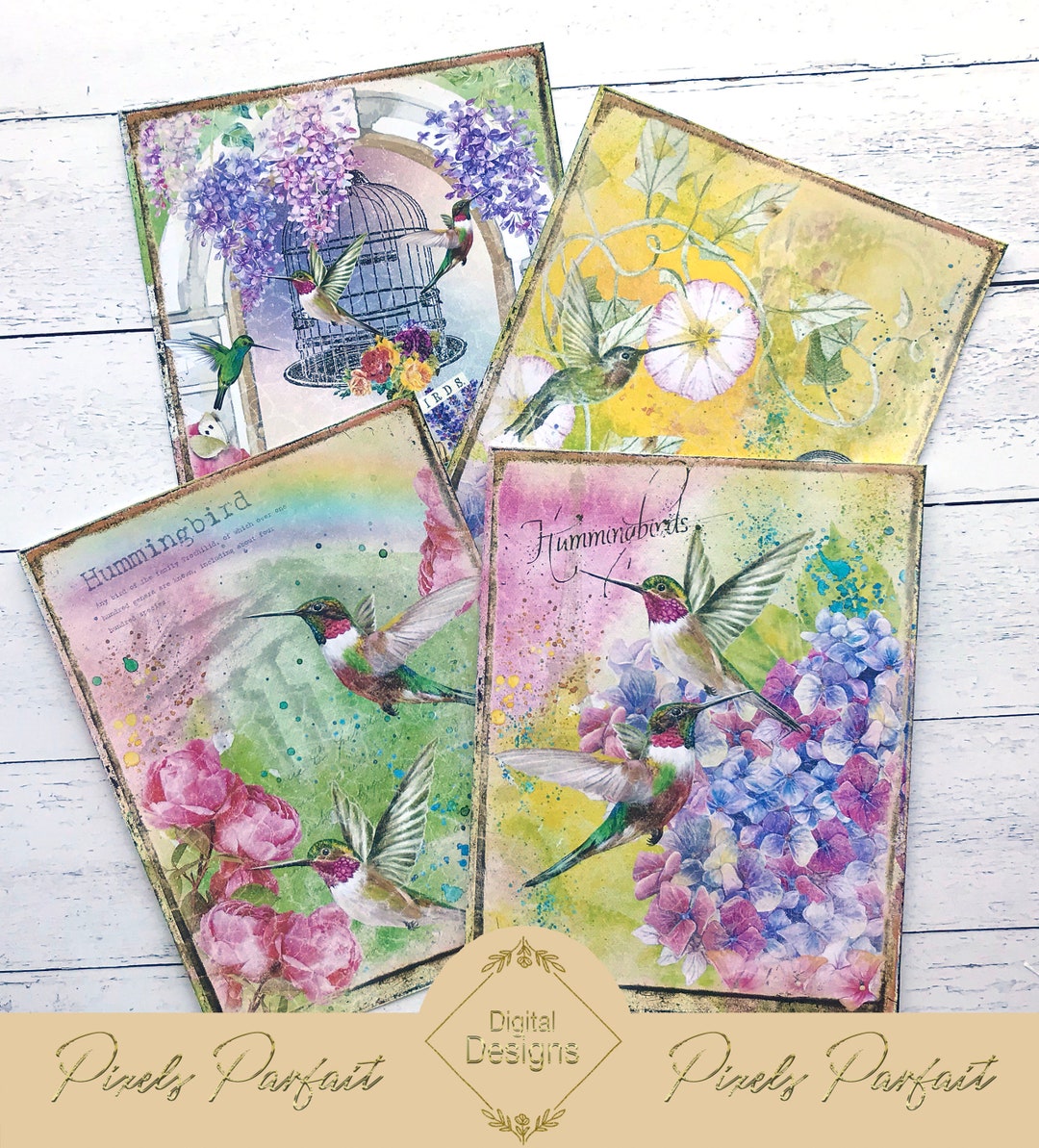 Vintage Hummingbird Instant Printable Papers for Junk Journal, Collage ...