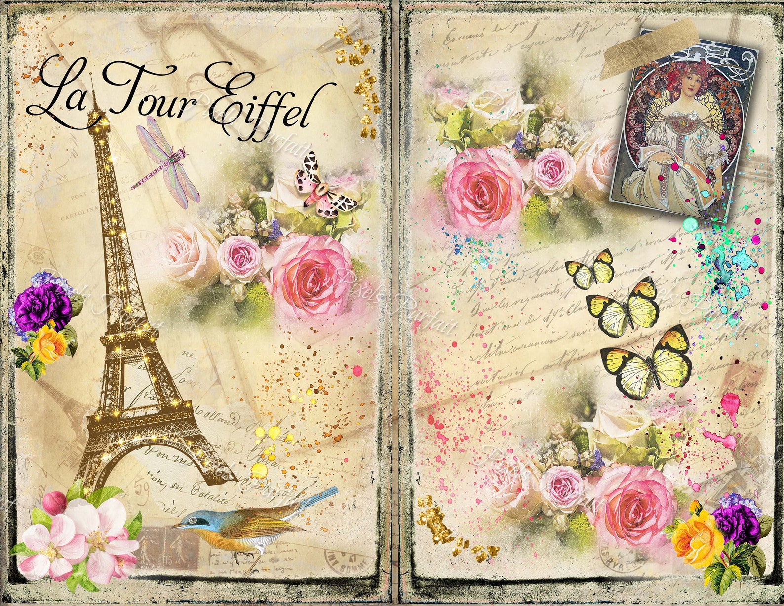 Vintage Paris Shabby Chic Instant Download Printable Papers for Junk ...
